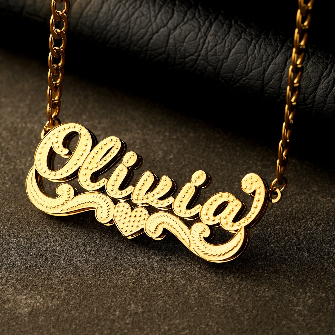 Custom Nameplate Necklace, Classic Retro Style Gold Plated Name ...