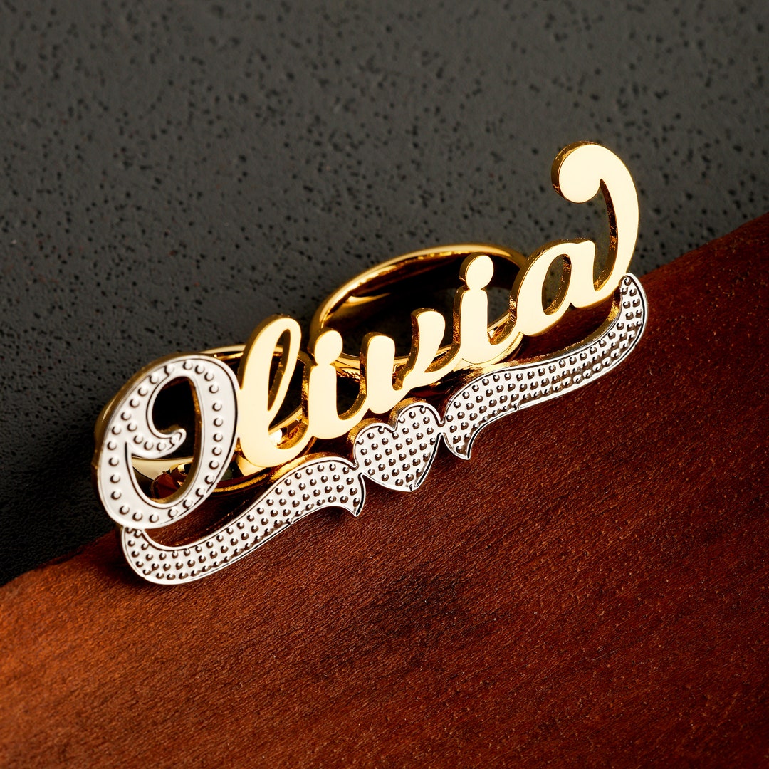 Personalized 2 Finger Name Ring, Double Color Nameplate Ring, Custom ...