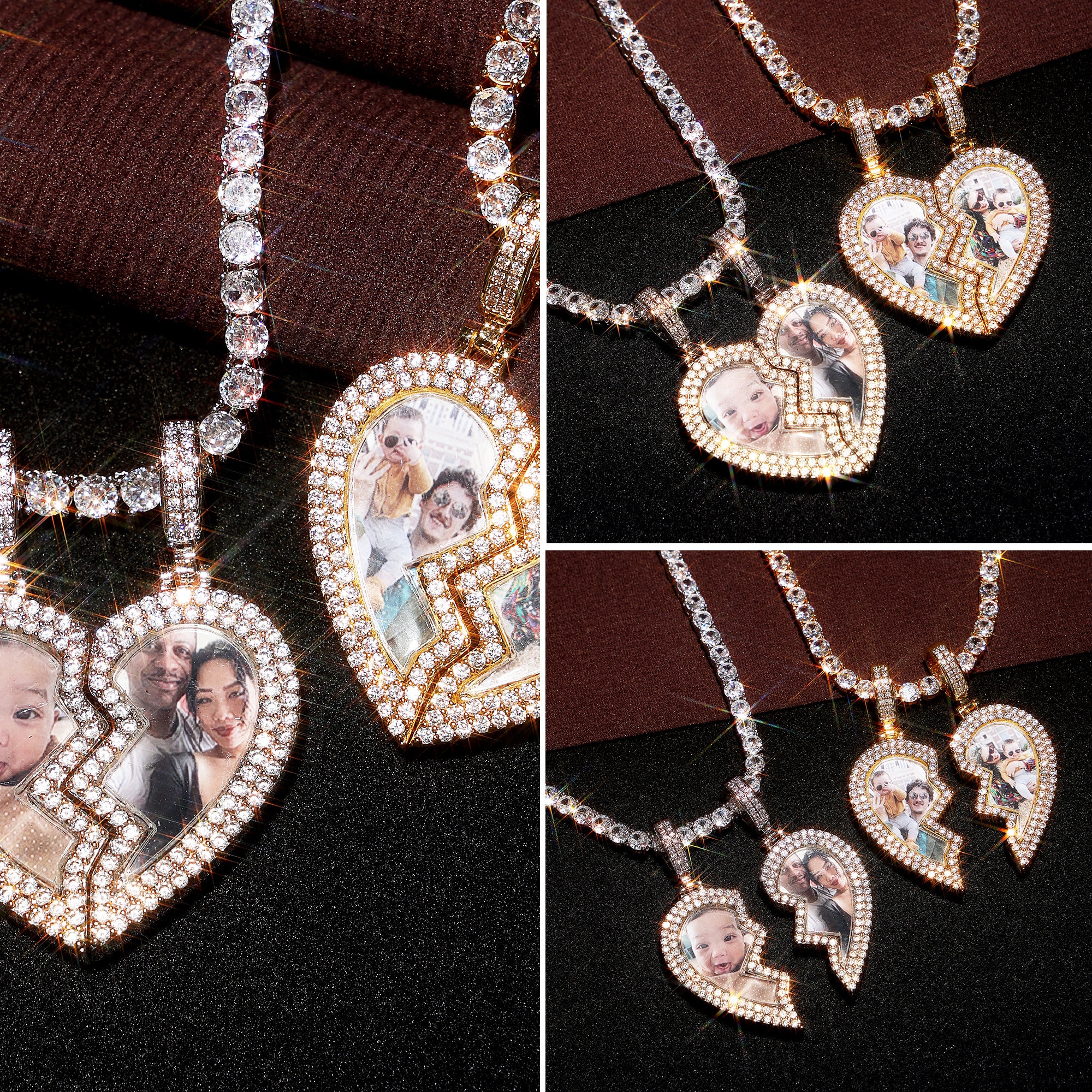 Custom Broken Heart Photo Necklace, Personalized Bling Bling Picture ...