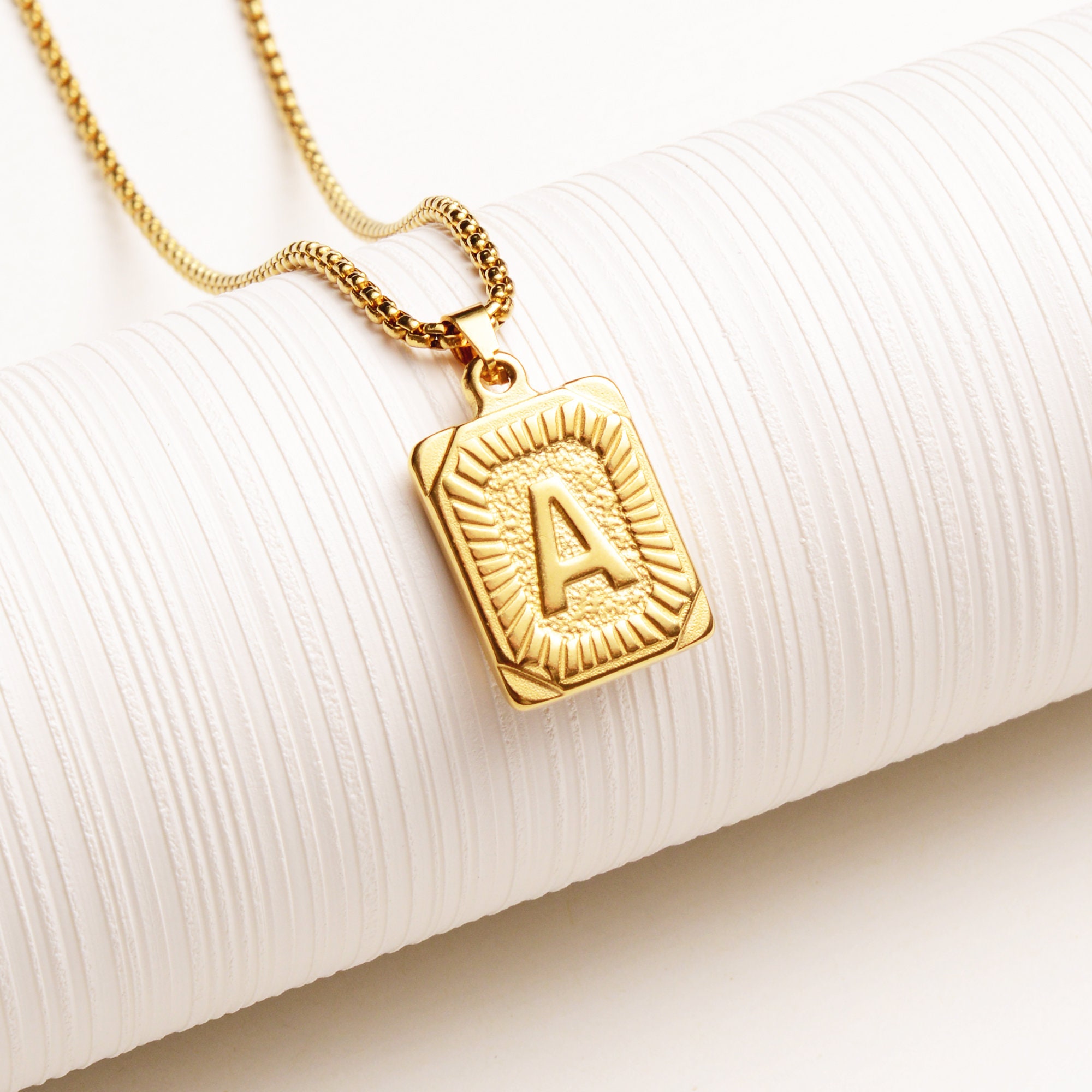 Gold Letter Pendant Necklace, Square Initial Necklace, Personalized ...