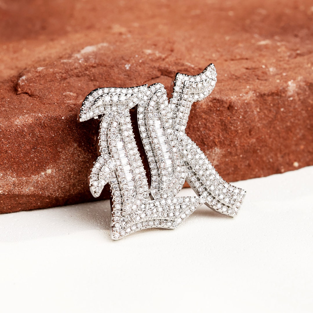 Old English Initials Pins, Custom Zircon Initials Brooch Pin, Handmade ...