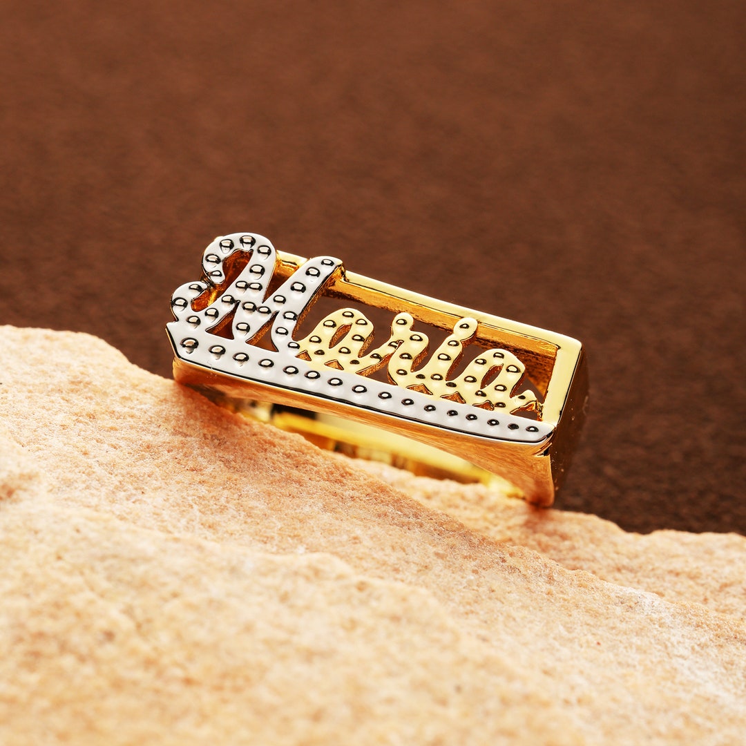 Name Plate Ring, Custom Name Ring, Gold Nameplate Ring, Two-tone Name ...