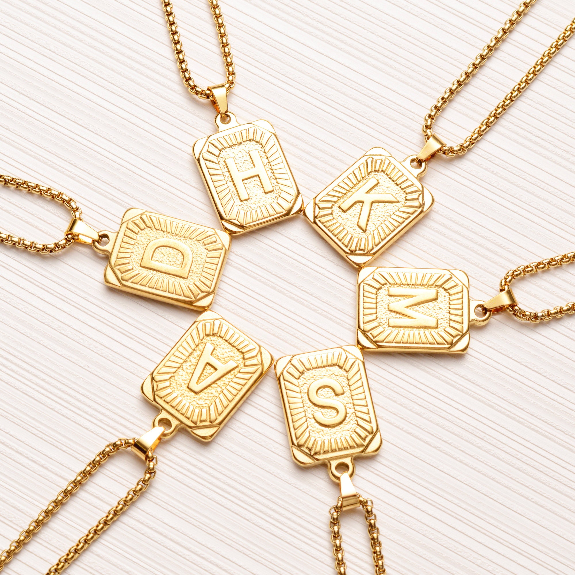 Gold Letter Pendant Necklace, Square Initial Necklace, Personalized ...