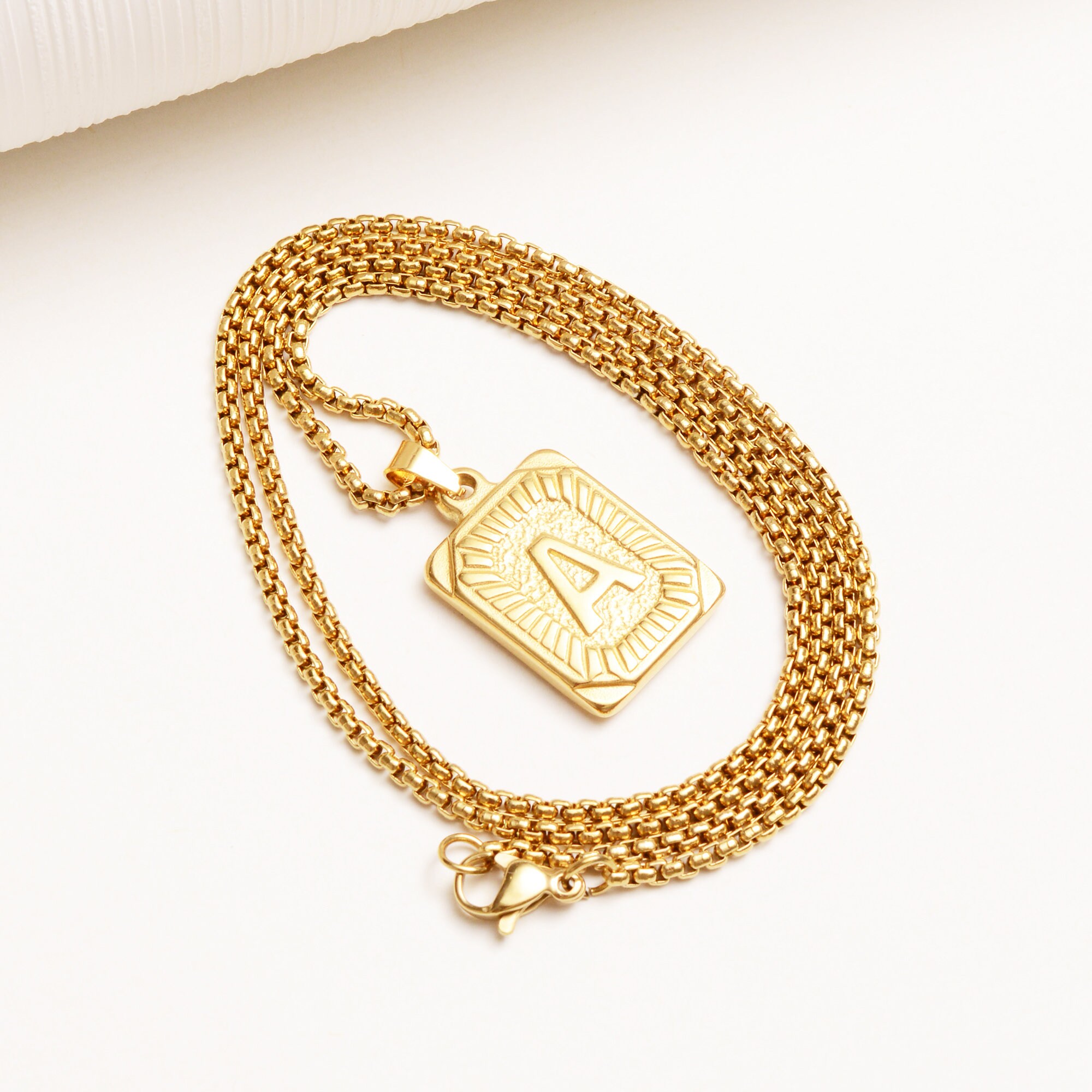 Gold Letter Pendant Necklace, Square Initial Necklace, Personalized ...