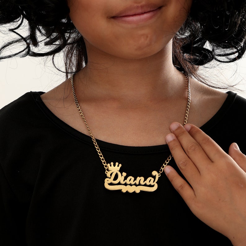 Personalized Double Plate Gold Plated Name Necklace, Custom Name ...