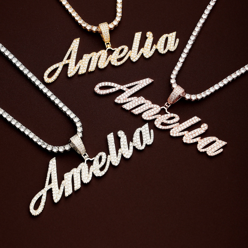 Custom Bling Letters Name Necklace, Personalized Name Pendant ...