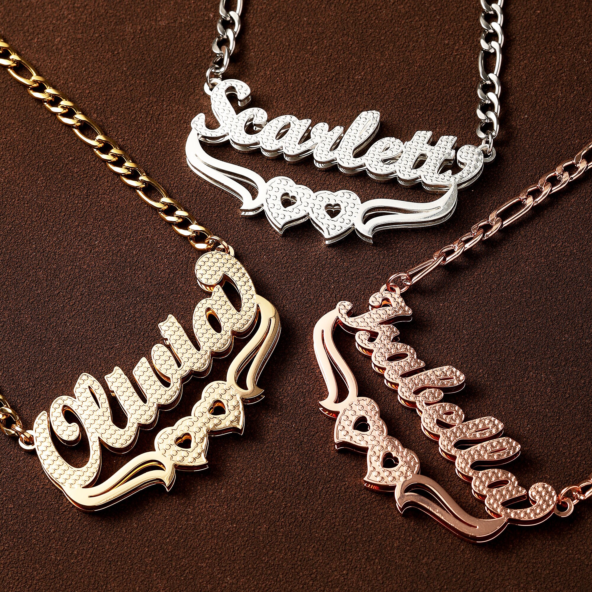 Gold Double Plated Name Necklace, Personalized 3D Name Necklace, Heart ...
