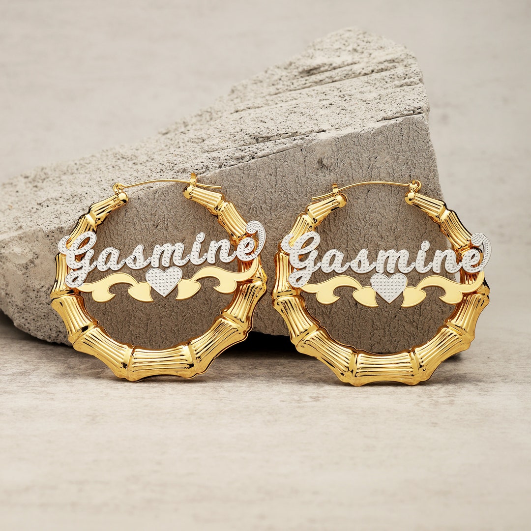 Gold Name Earrings, Custom Name Hoops, Chunky Hoop Earrings, 2 Tones ...