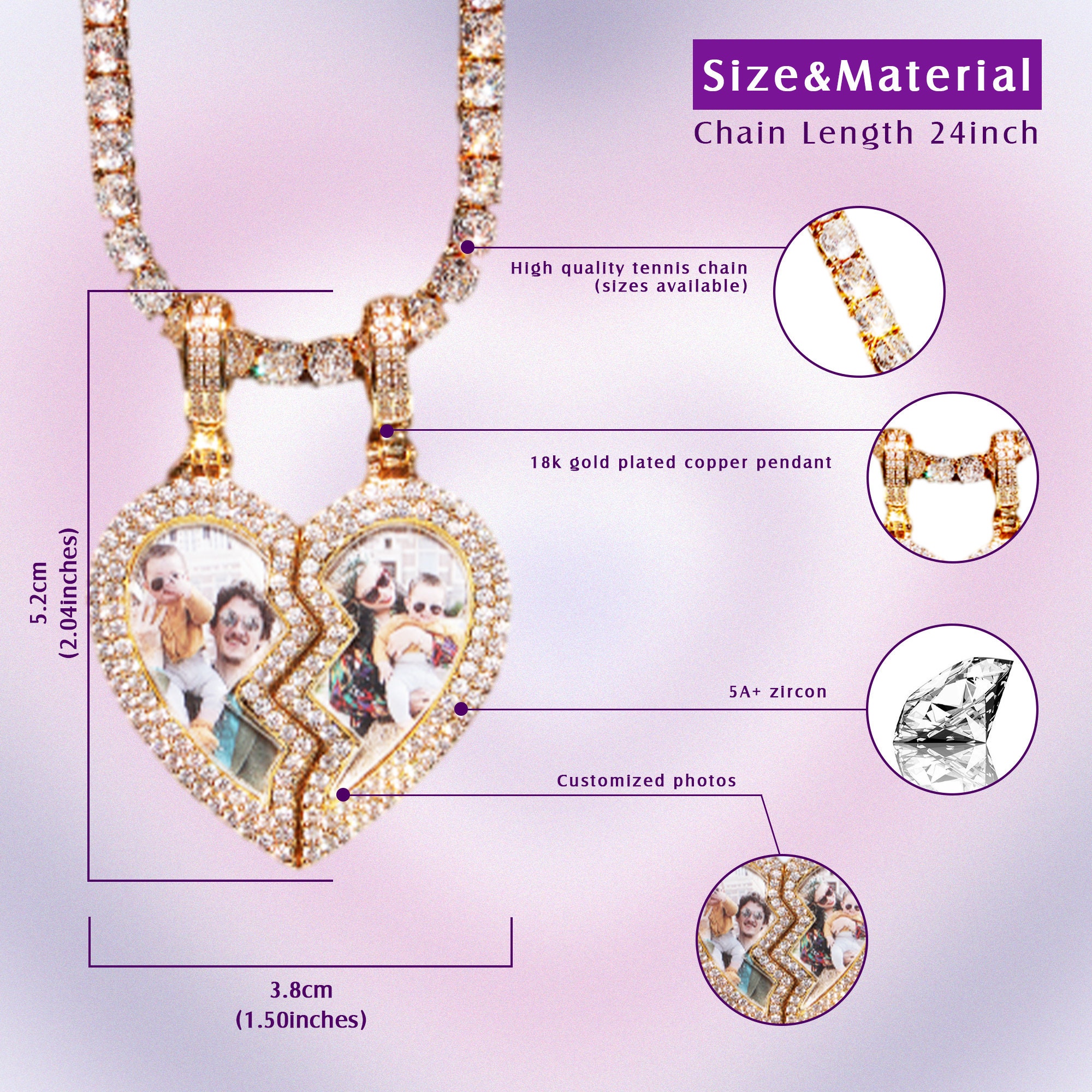 Custom Broken Heart Photo Necklace, Personalized Bling Bling Picture ...