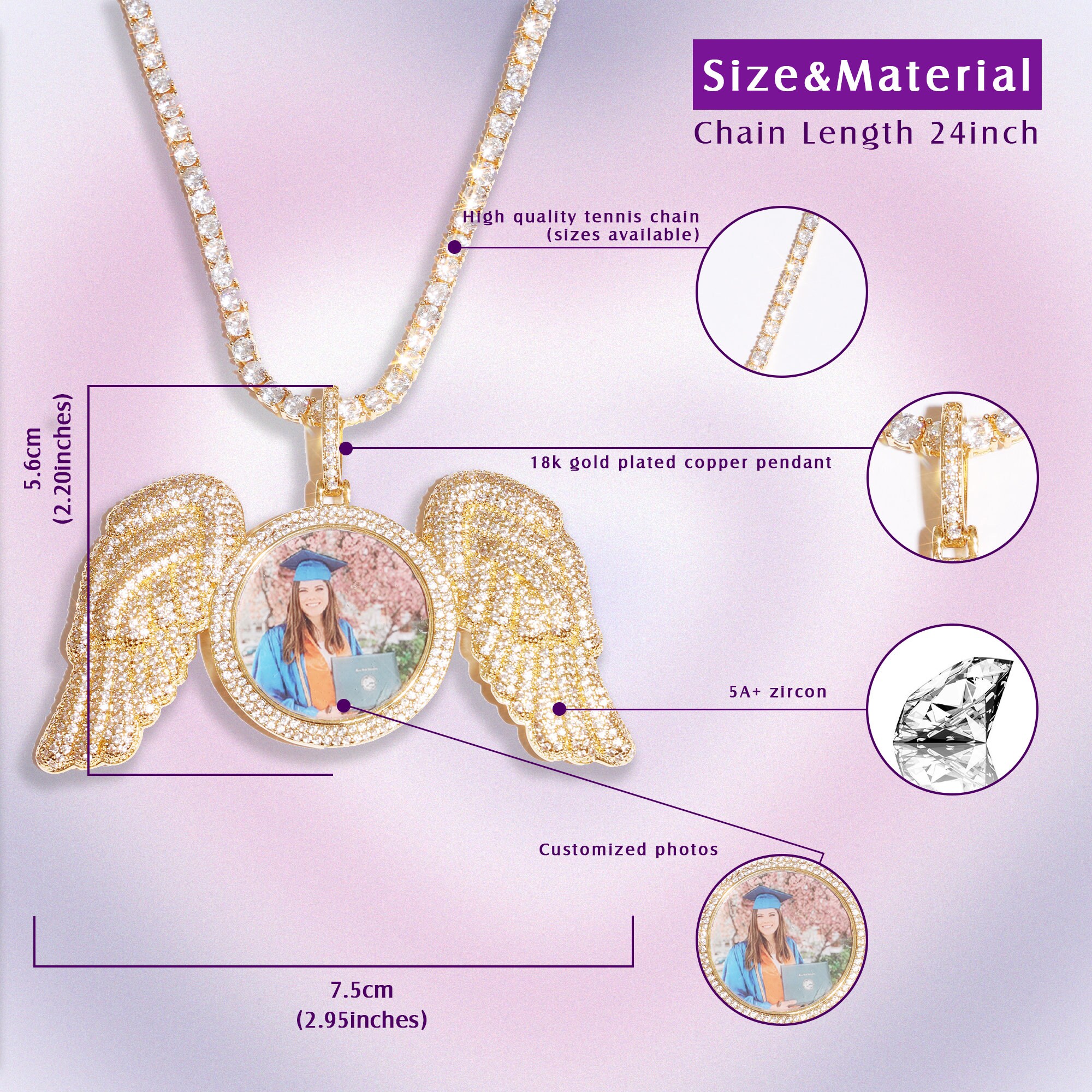 Custom Angel Wings Circle Picture Pendant, Handmade Memory Photo ...