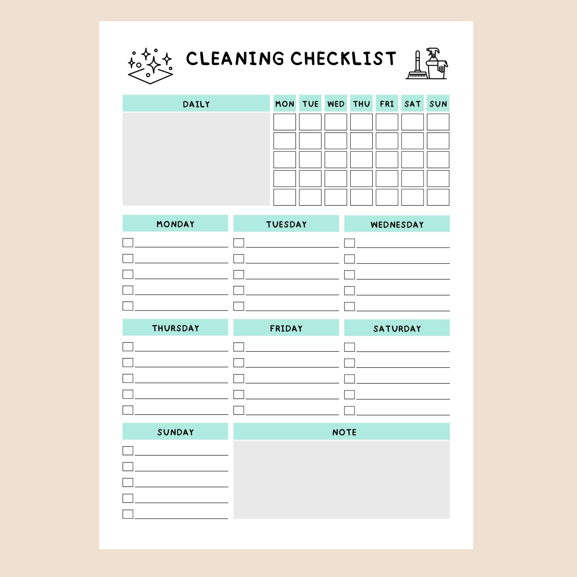 Daily Cleaning Checklist, Cleaning Checklist, Daily to Do List, Daily ...