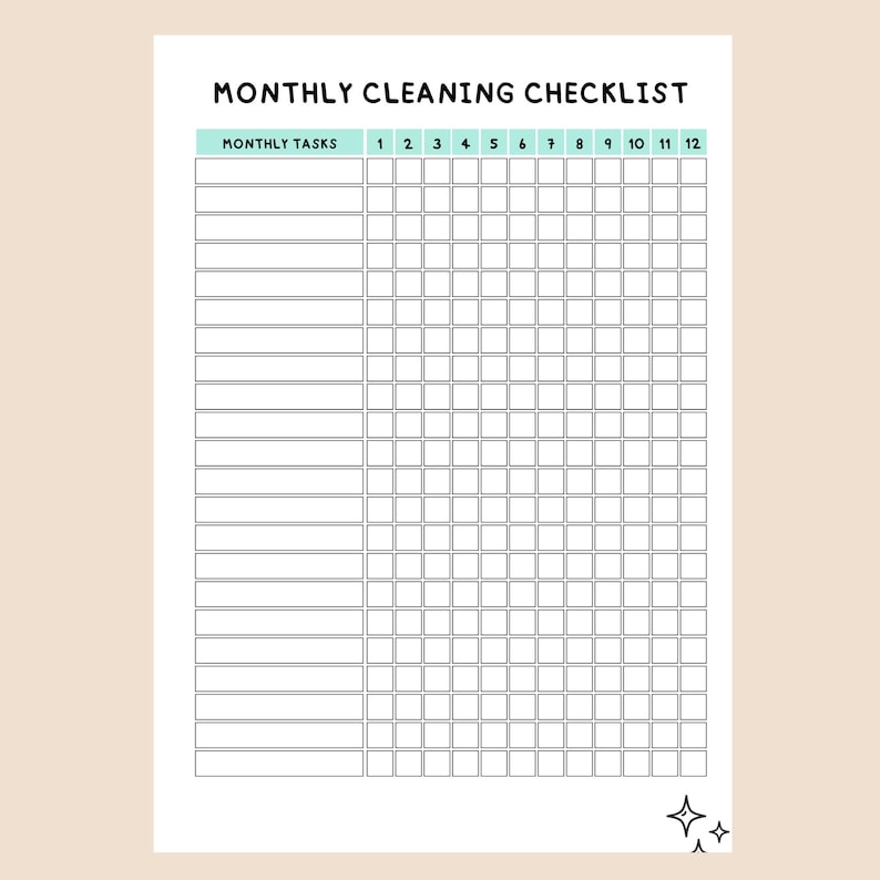 Monthly Cleaning Checklist, Yearly/monthly Checklist, Reminder ...