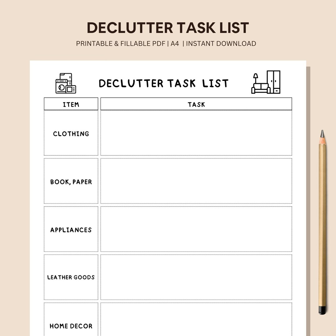 Declutter Task List, Declutter Checklist, Home Cleaning Guide, to Do ...