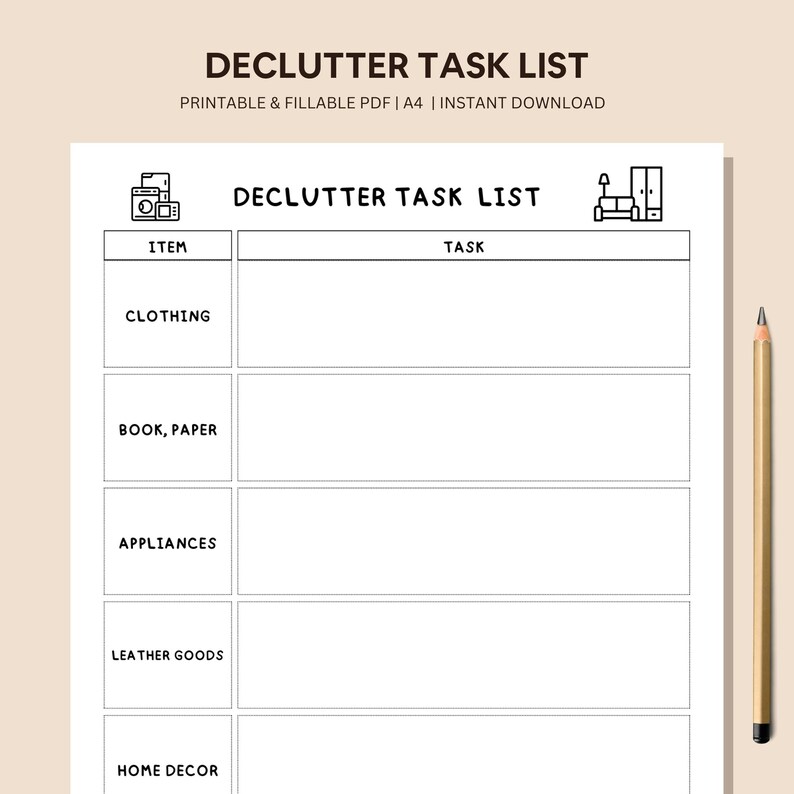 Declutter Task List, Declutter Checklist, Home Cleaning Guide, to Do ...