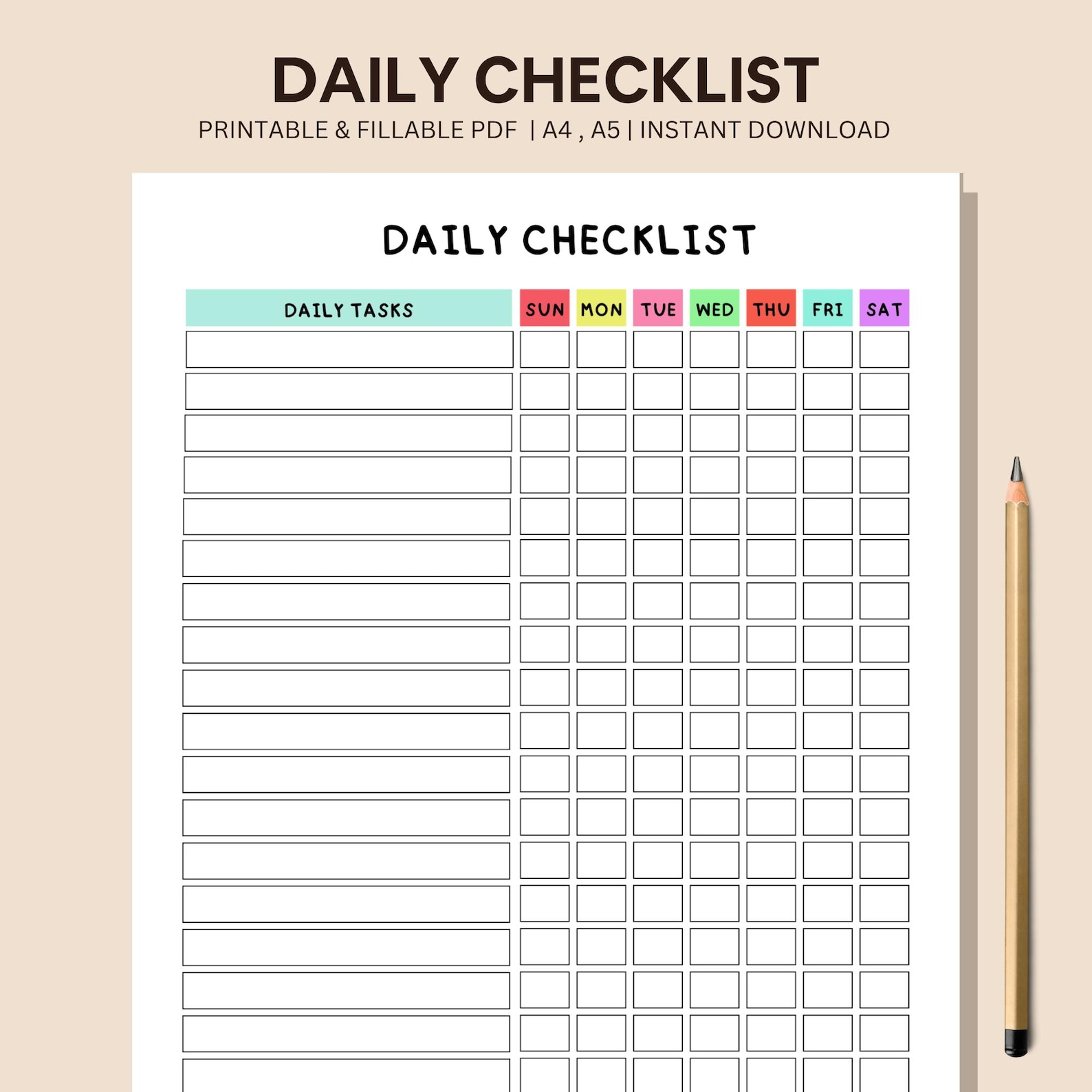 Daily Checklist: Fillable Task Schedule (printable A4, A5) (digital ...