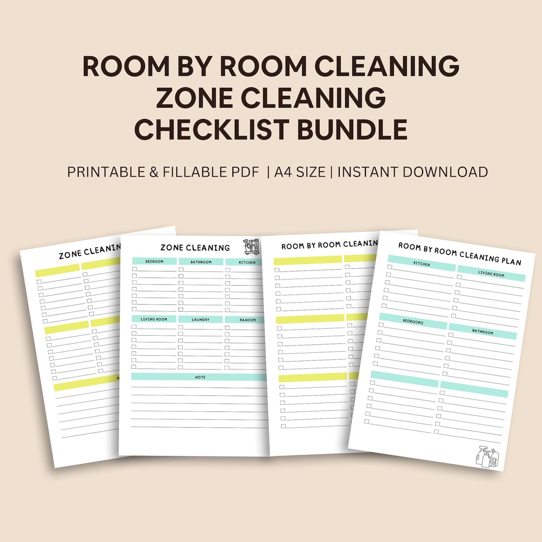Room by Room Cleaning List, Zone Cleaning Check, Bundle, Housework, to ...
