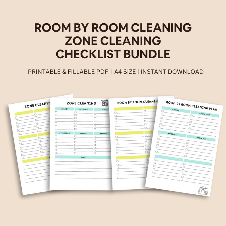 Room by Room Cleaning Checklist Bundle (fillable PDF) - Etsy