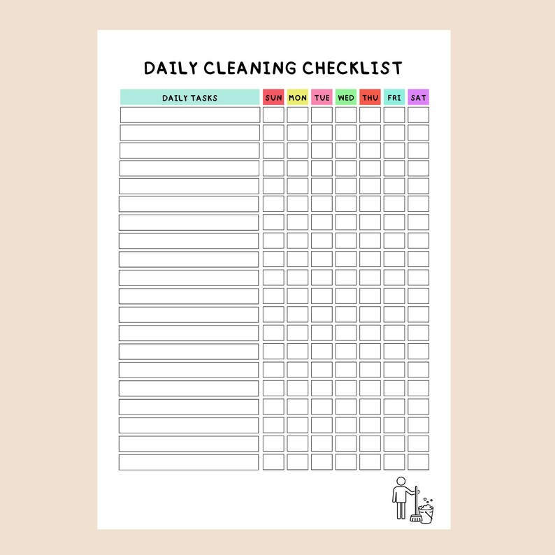 Daily Cleaning Checklist: Fillable Task Schedule (PDF, A4/A5) - Etsy