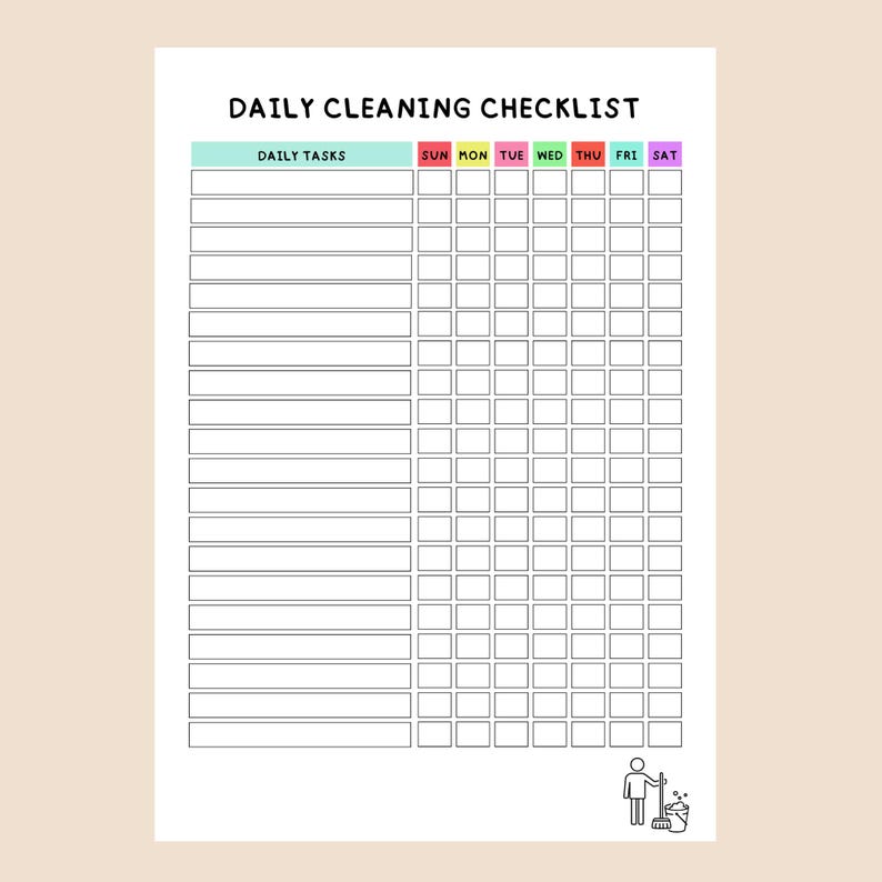Daily Cleaning Checklist: Fillable Task Schedule (printable PDF A4/A5 ...