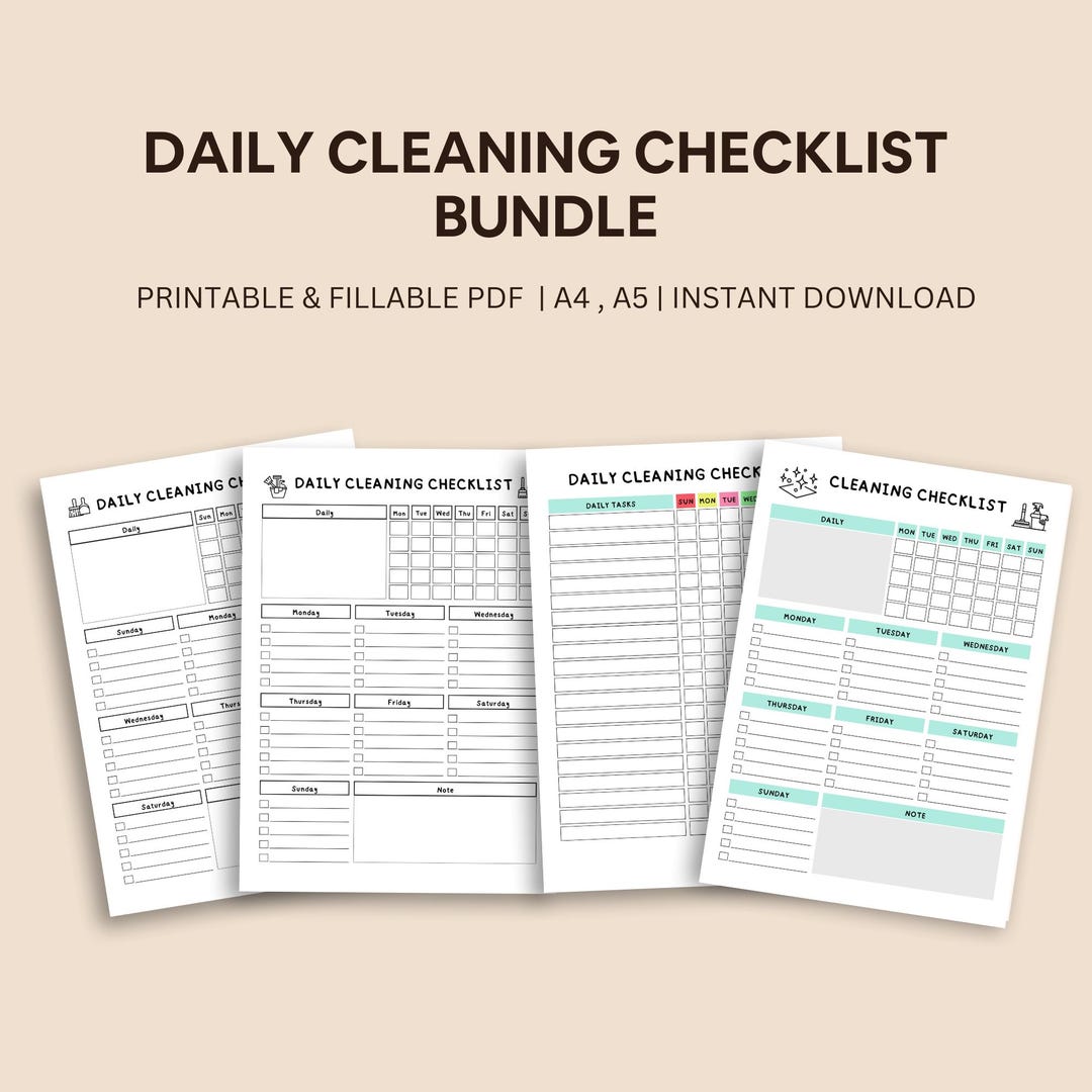 Daily Cleaning Checklist Bundle, Daily, Weekly, Bundle, Cleaning, to Do ...