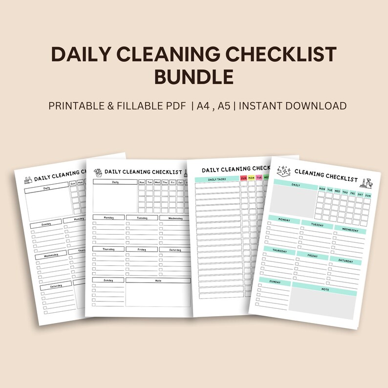 Daily Cleaning Checklist Bundle, Daily, Weekly, Bundle, Cleaning, to Do ...