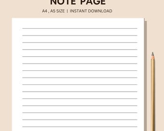 Notes Page Printable, Lined Notes Template, Note Taking, Writing Paper ...