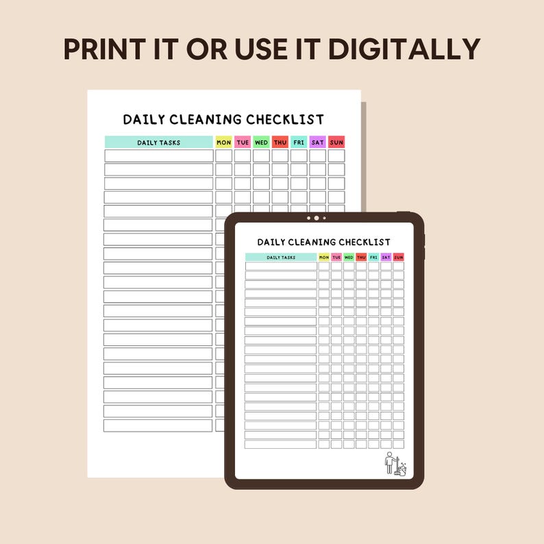 Daily Cleaning Checklist: Printable Task Schedule (fillable PDF) - Etsy