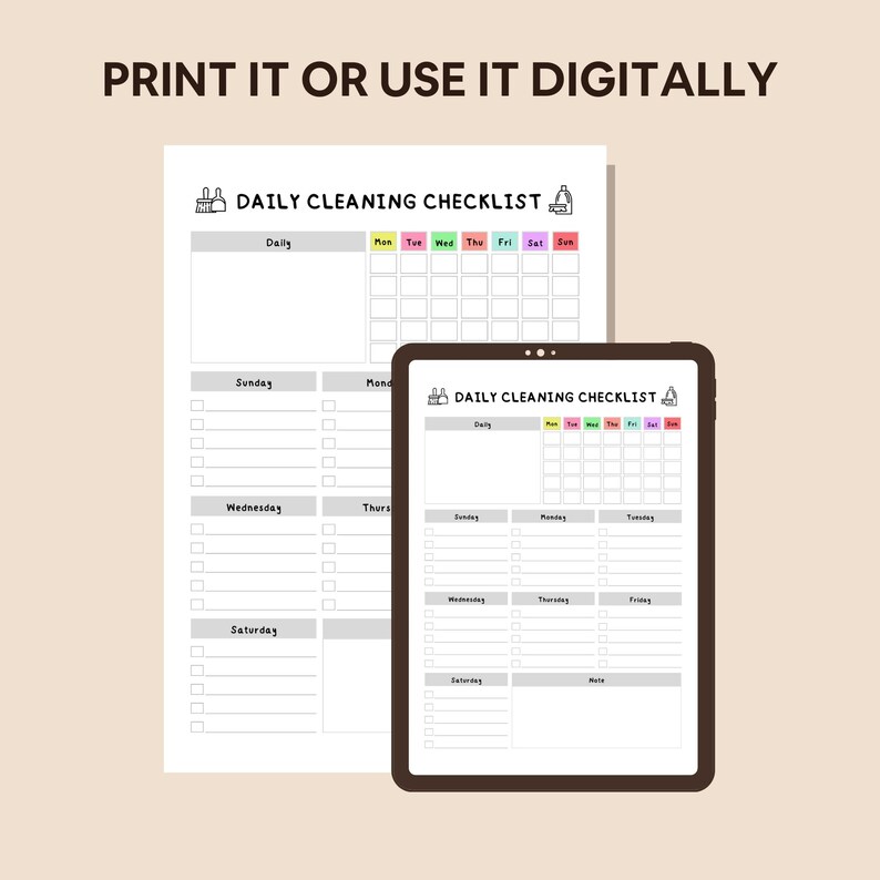 Daily Cleaning Checklist Printable PDF, Fillable to Do List & Task ...