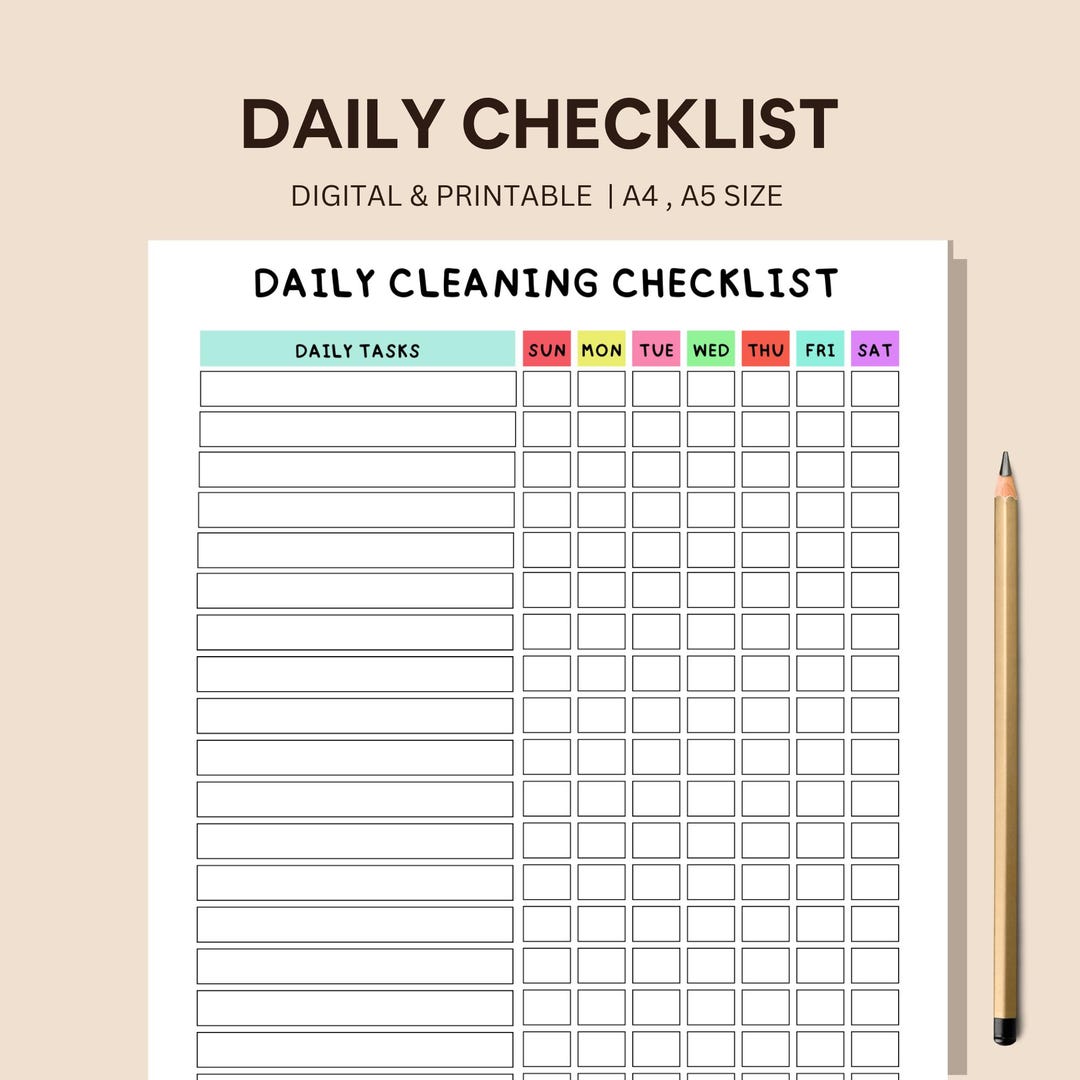 Daily Cleaning Checklist: Fillable Task Schedule (printable PDF A4/A5 ...