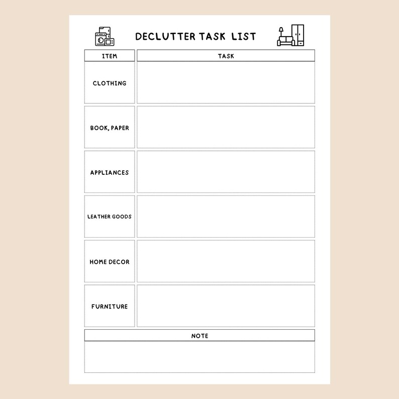 Declutter Task List, Declutter Checklist, Home Cleaning Guide, to Do ...