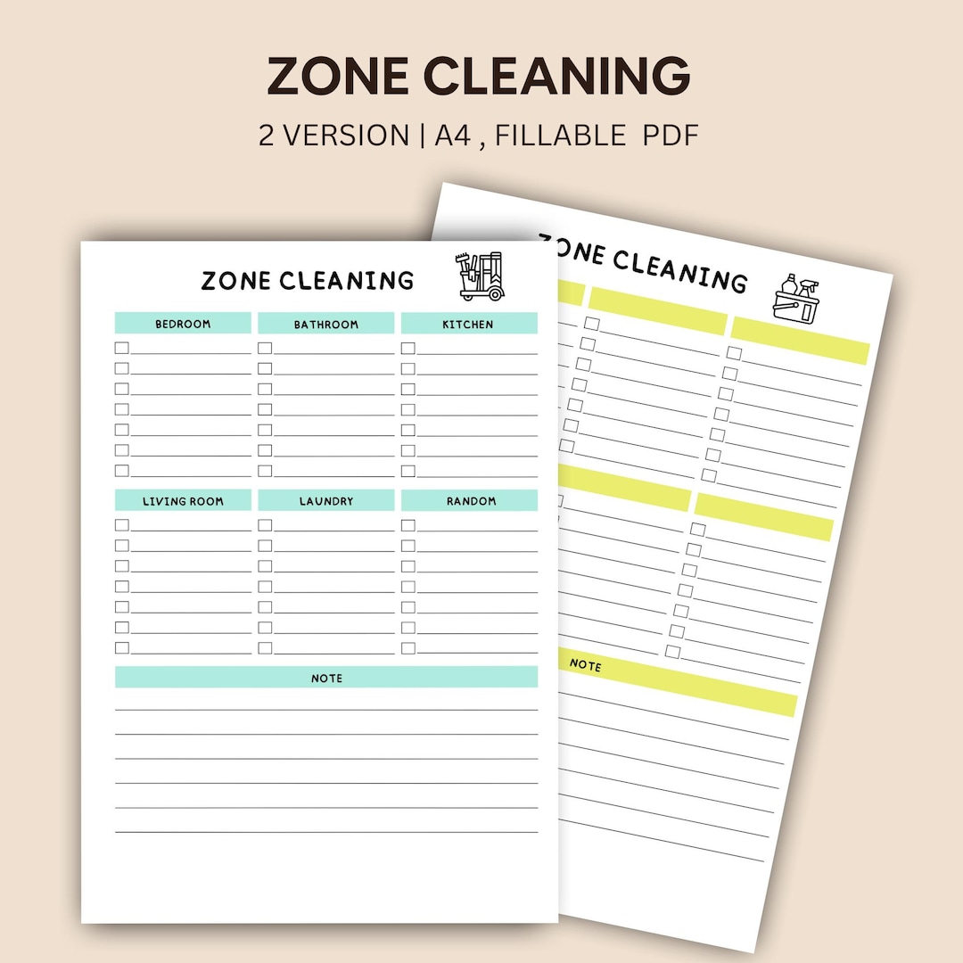 Zone Cleaning Checklist: Fillable PDF, A4 Printable - Etsy