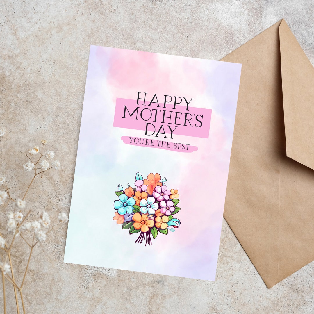 Digital Mother's Day Card, Mother's Day Card With Flowers, Simple ...