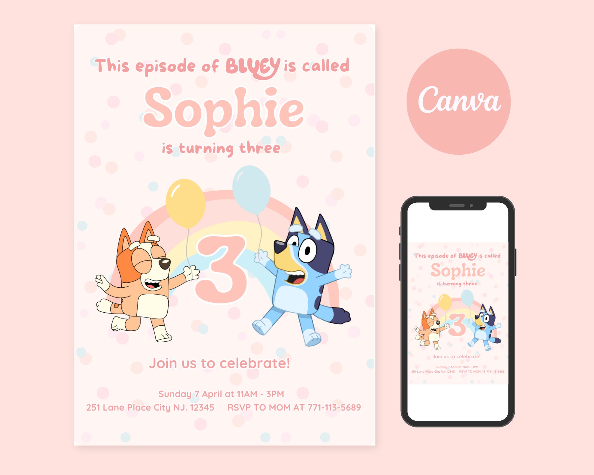 Invitación de Bluey para niña. Invitación digital de cumpleaños para ...