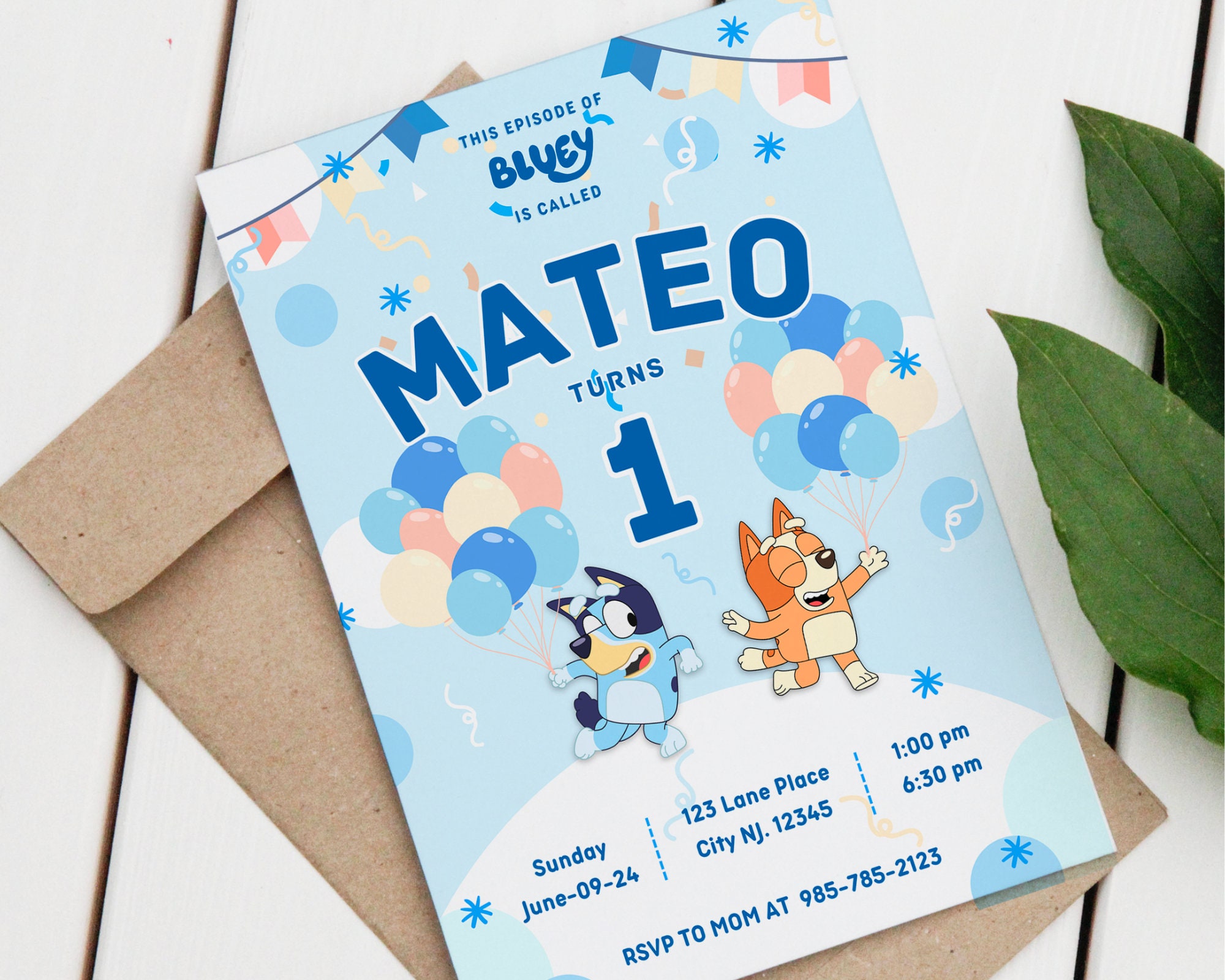 Invitación de fiesta Bluey para niño. Plantilla editable de cumpleaños ...