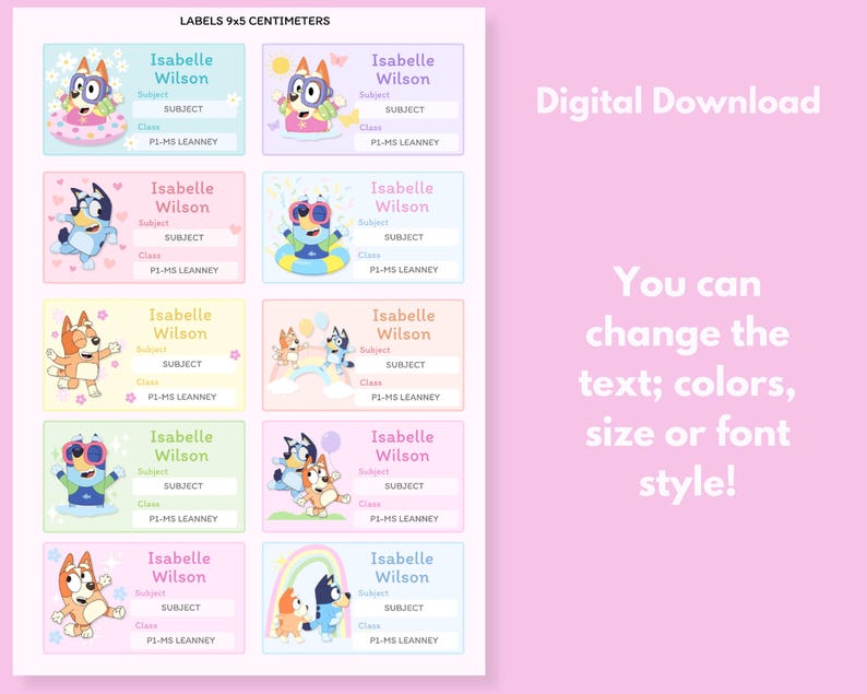 Printable Bluey School Name Tags. Bluey Girl Name Tags. Name Labels for ...
