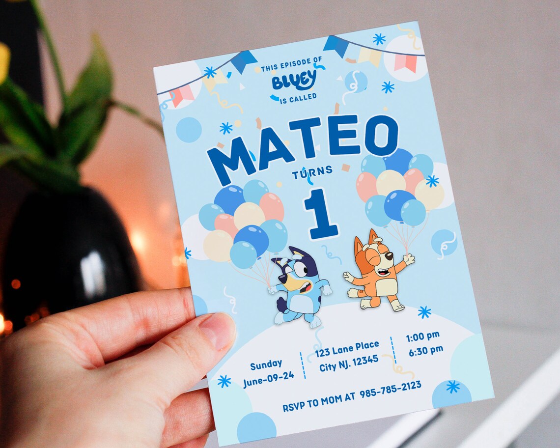 Invitación de fiesta Bluey para niño. Plantilla editable de cumpleaños ...