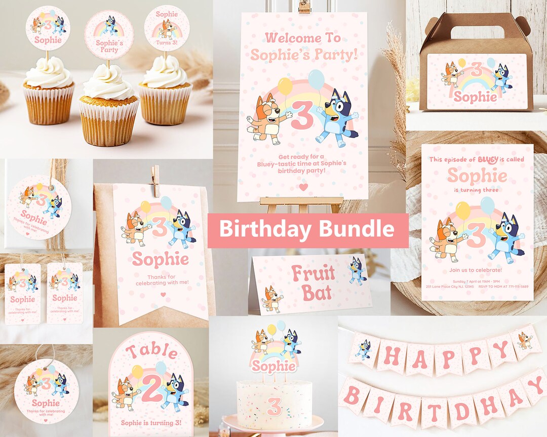 Bluey Birthday Kit for Girls. Bluey Party Pack for Girls. Printable ...