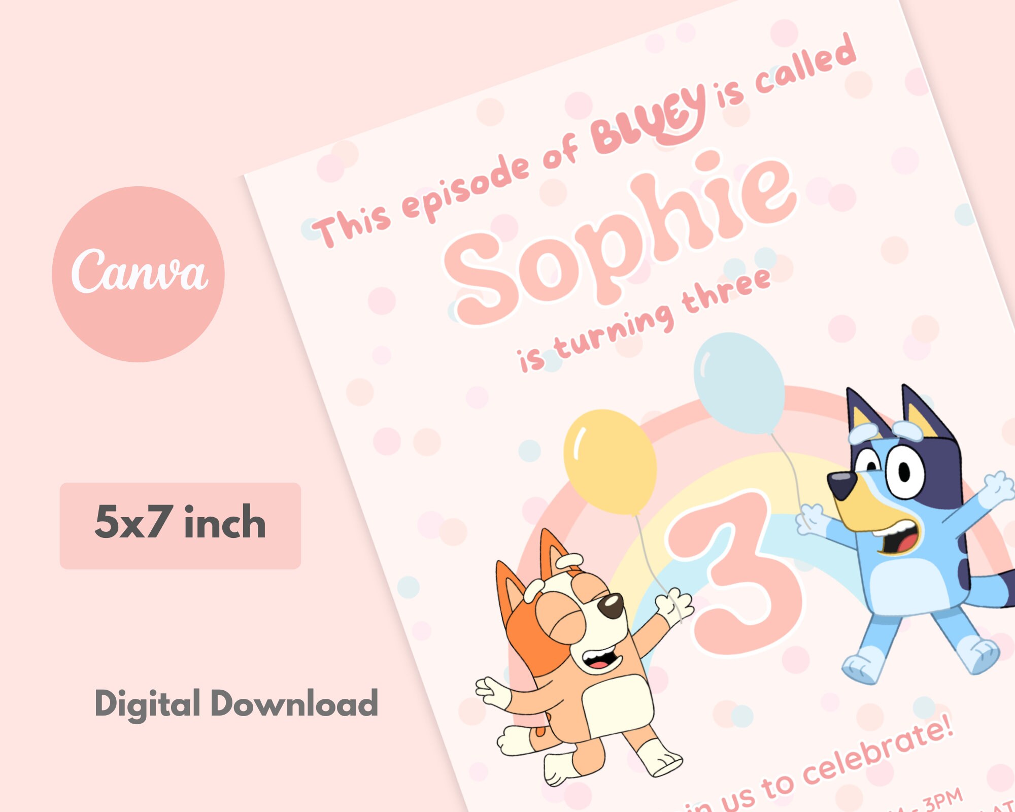 Invitación de Bluey para niña. Invitación digital de cumpleaños para ...