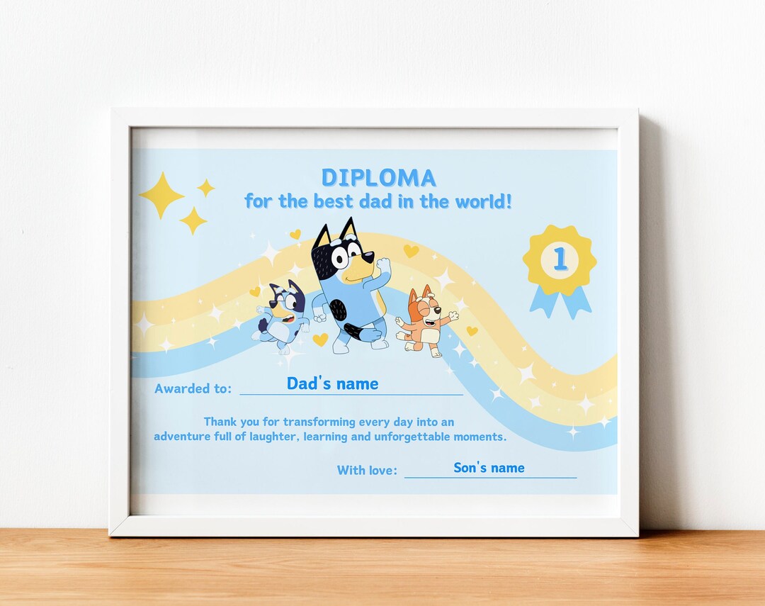 Bluey Father's Day Gift. Bluey Dad Gift Card. Digital Diploma for Dad ...