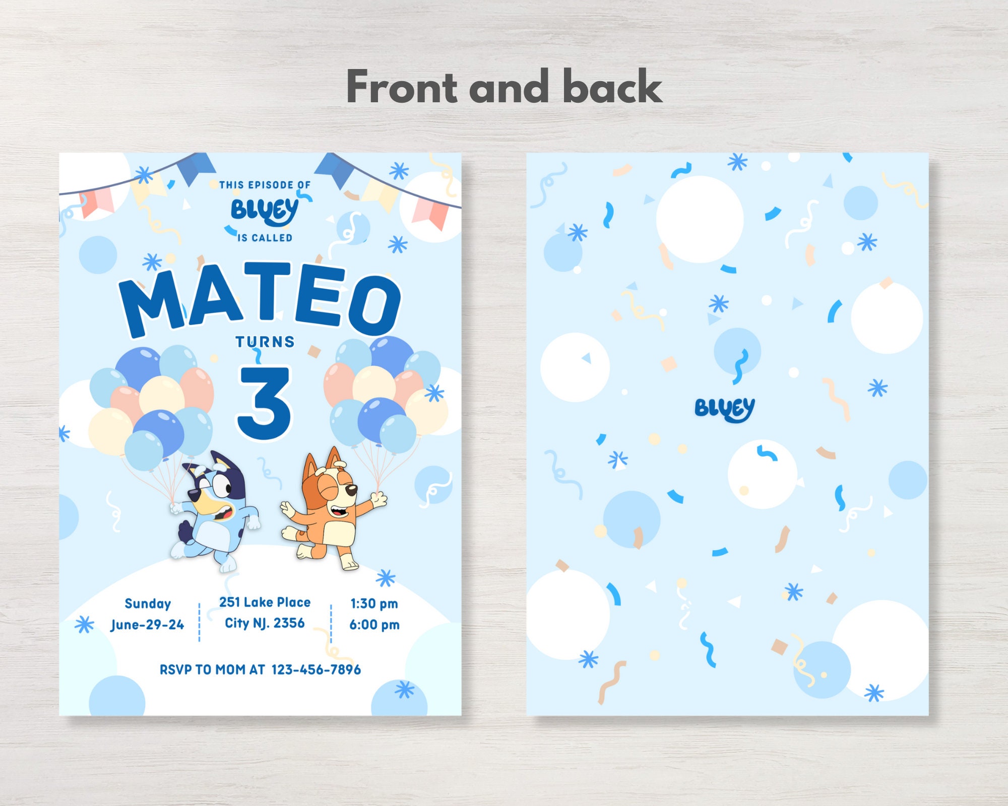 Invitación de fiesta Bluey para niño. Plantilla editable de cumpleaños ...