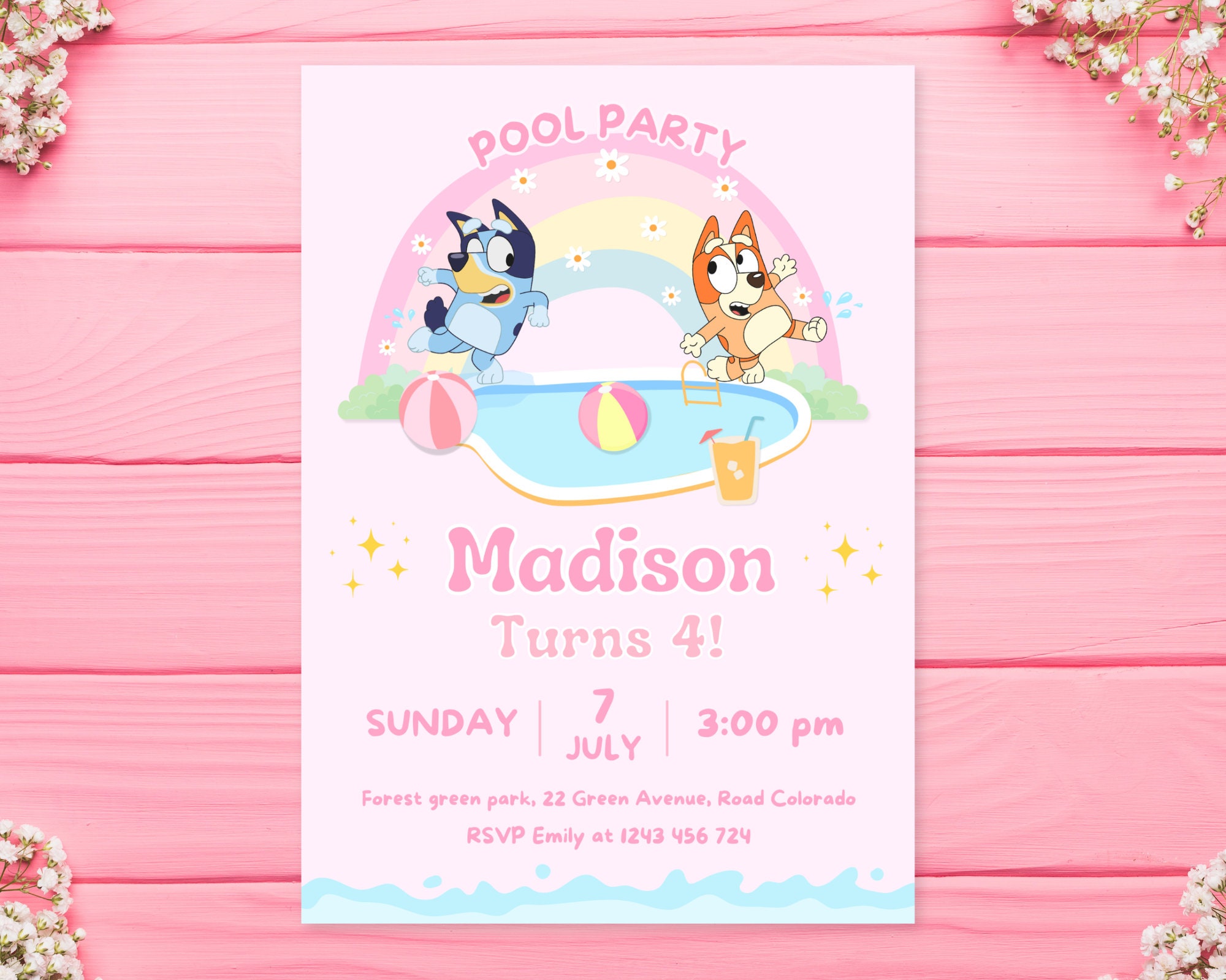 Invitación de niña Bluey Pool Party. Plantilla Bluey de fiesta en la ...