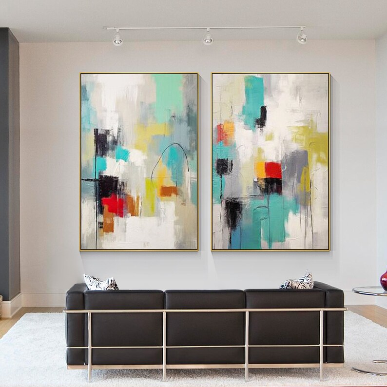 Color Blocks Two-piece Wall Art Texture Painting Minimalist Painting ...