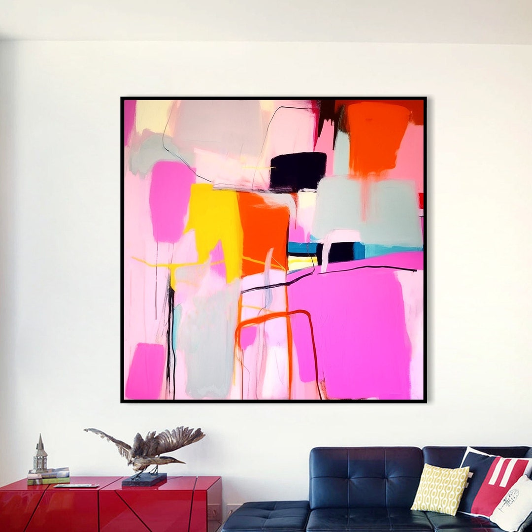 Original Dopamine Wall Art Hot Pink Colorful Painting Pink Wall Art ...