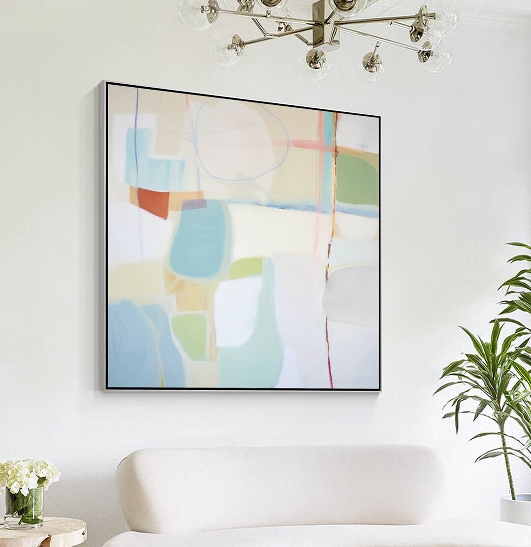 Light Blue and Vanilla Wall Art Texture Painting Minimalist Painting ...