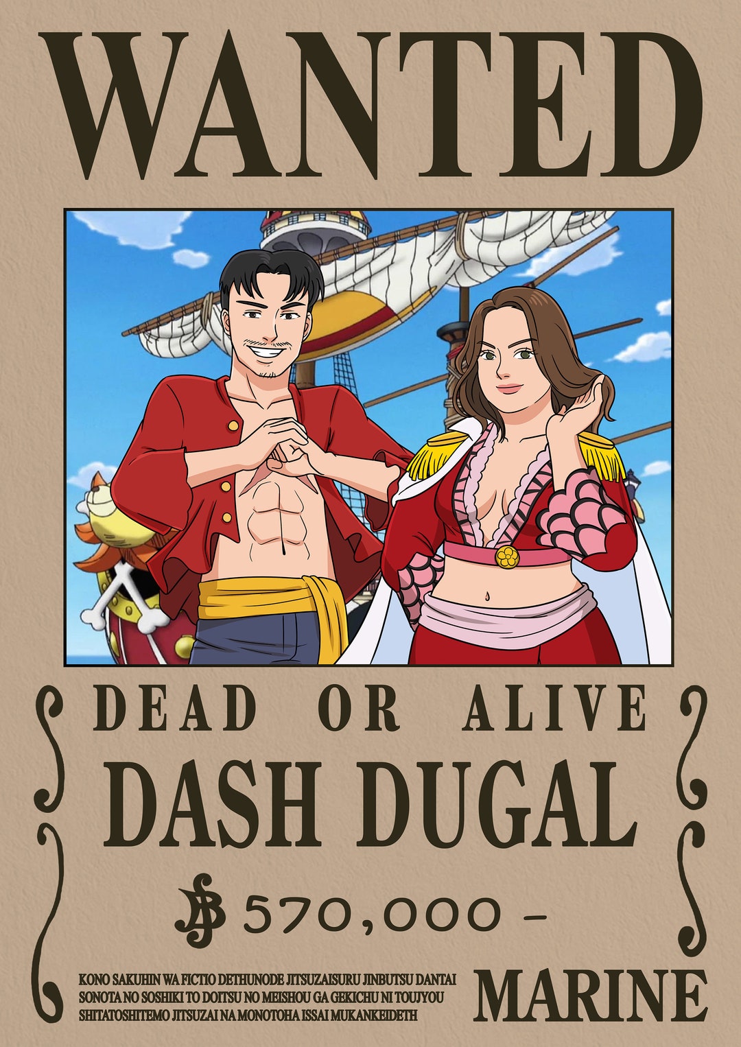 Custom One Piece Wanted Poster Illustration Personalized Pirate Bounty Art - Etsy