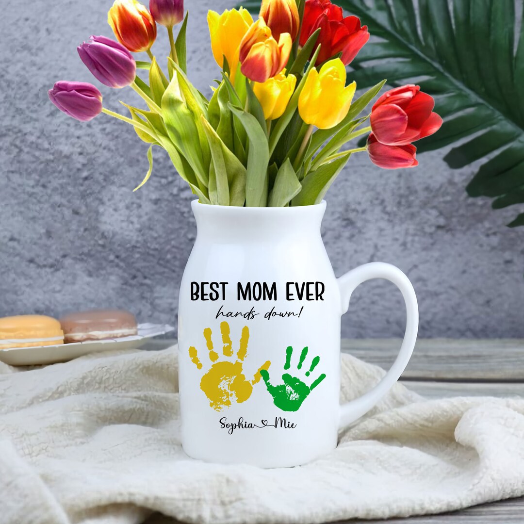 Personalized Mom Flower Vase, Custom Handprint Flower, Ceramic Vase for ...
