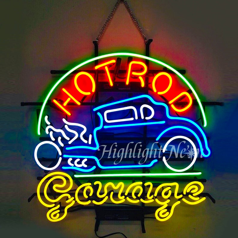 HOT ROD Garage Neon Sign Wall Hanging Signs Custom Real Glass Neon Sign ...