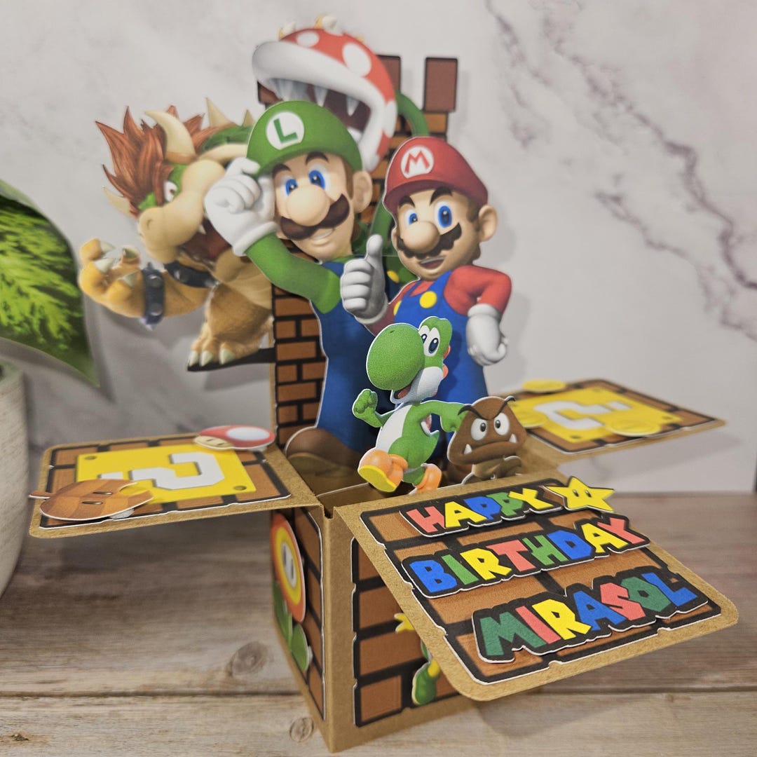 Mario Personalized Birthday Card - 3D Box Card Customizable With Name ...