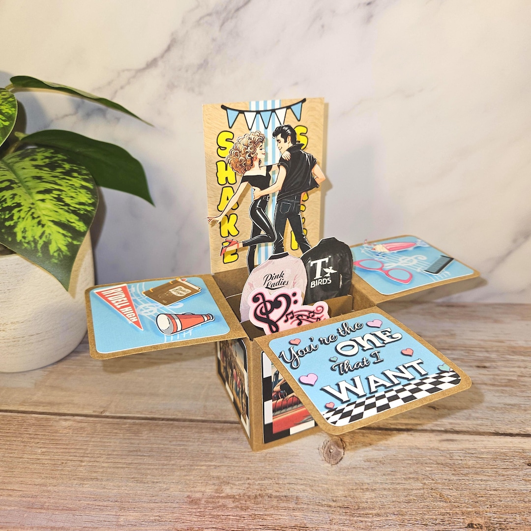 Grease Sandy and Danny Box Card 1950s Retro Anniversary Celebration 3D ...