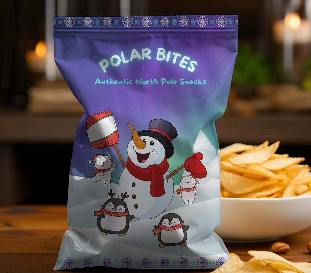 Christmas Chip Bag Digital Download Polar Bite Snowman Snack Bag ...